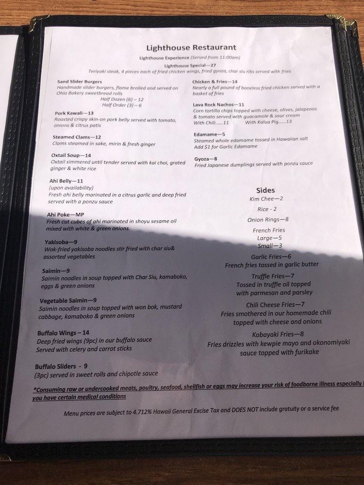 Menu at Lighthouse Restaurant, Honolulu, Kalanianaole Hwy