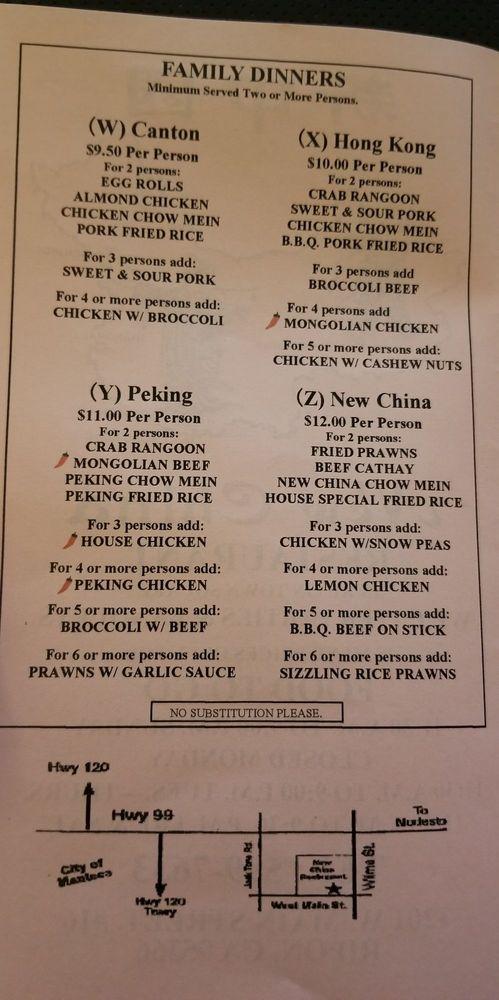 Menu at New China restaurant, Ripon