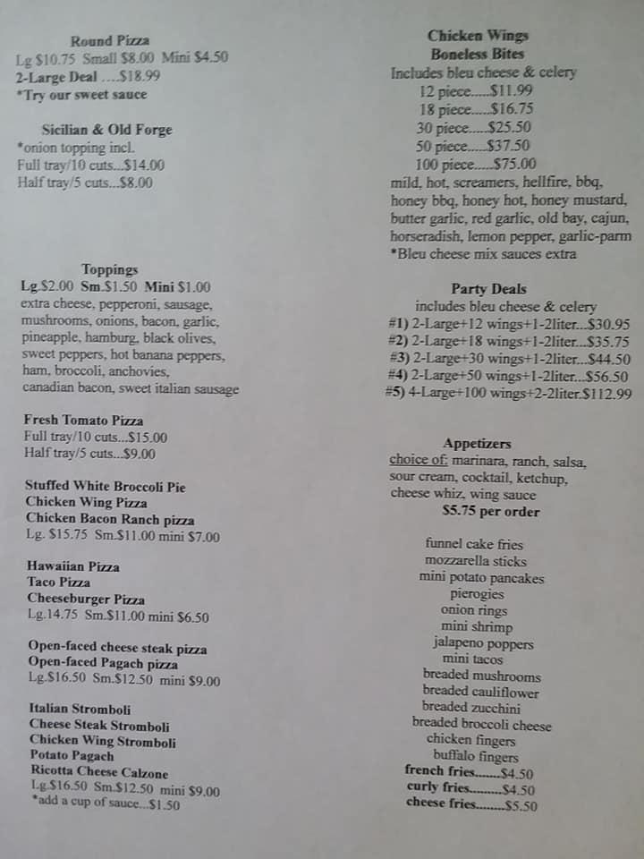 Menu at Top Notch Pizza pizzeria, Sugar Notch