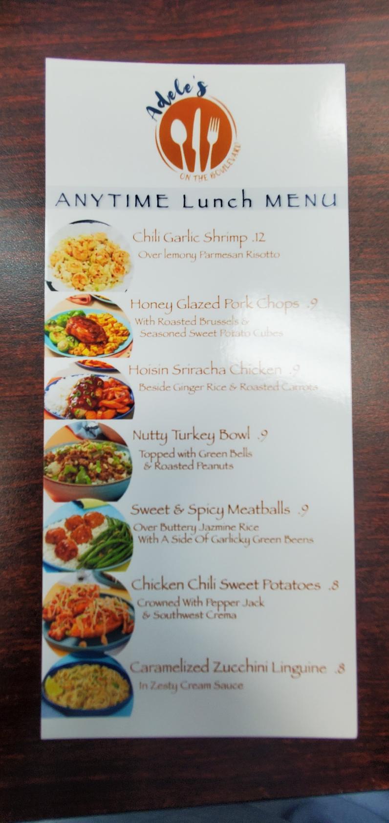 Menu at Adele’s on the Boulevard restaurant, Brookhaven