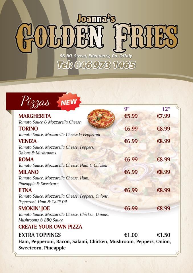 Menu at Golden Fries restaurant, Edenderry
