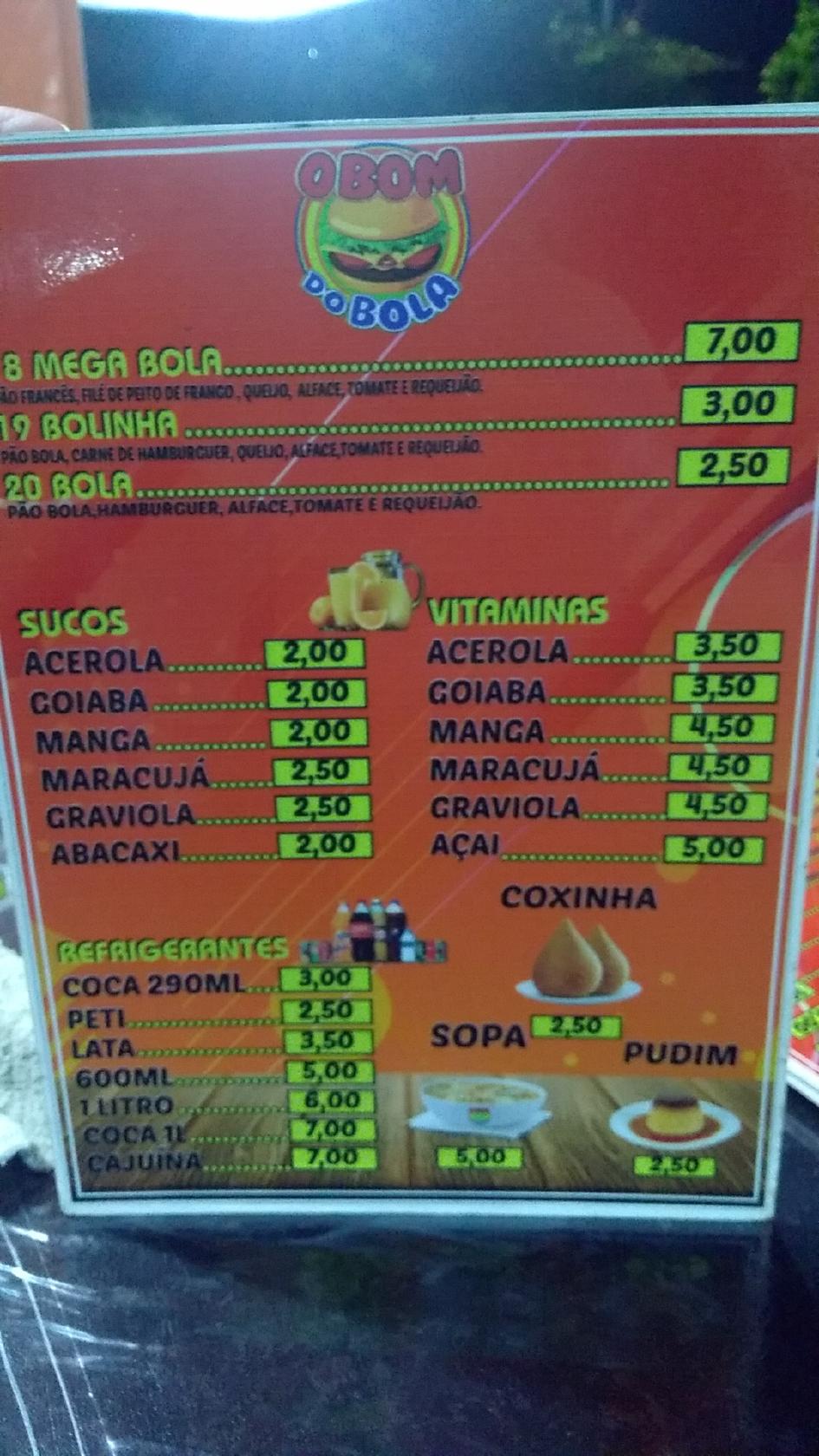 Menu em O Bom do Bola restaurante, Brasil, R. Damasceno Girão