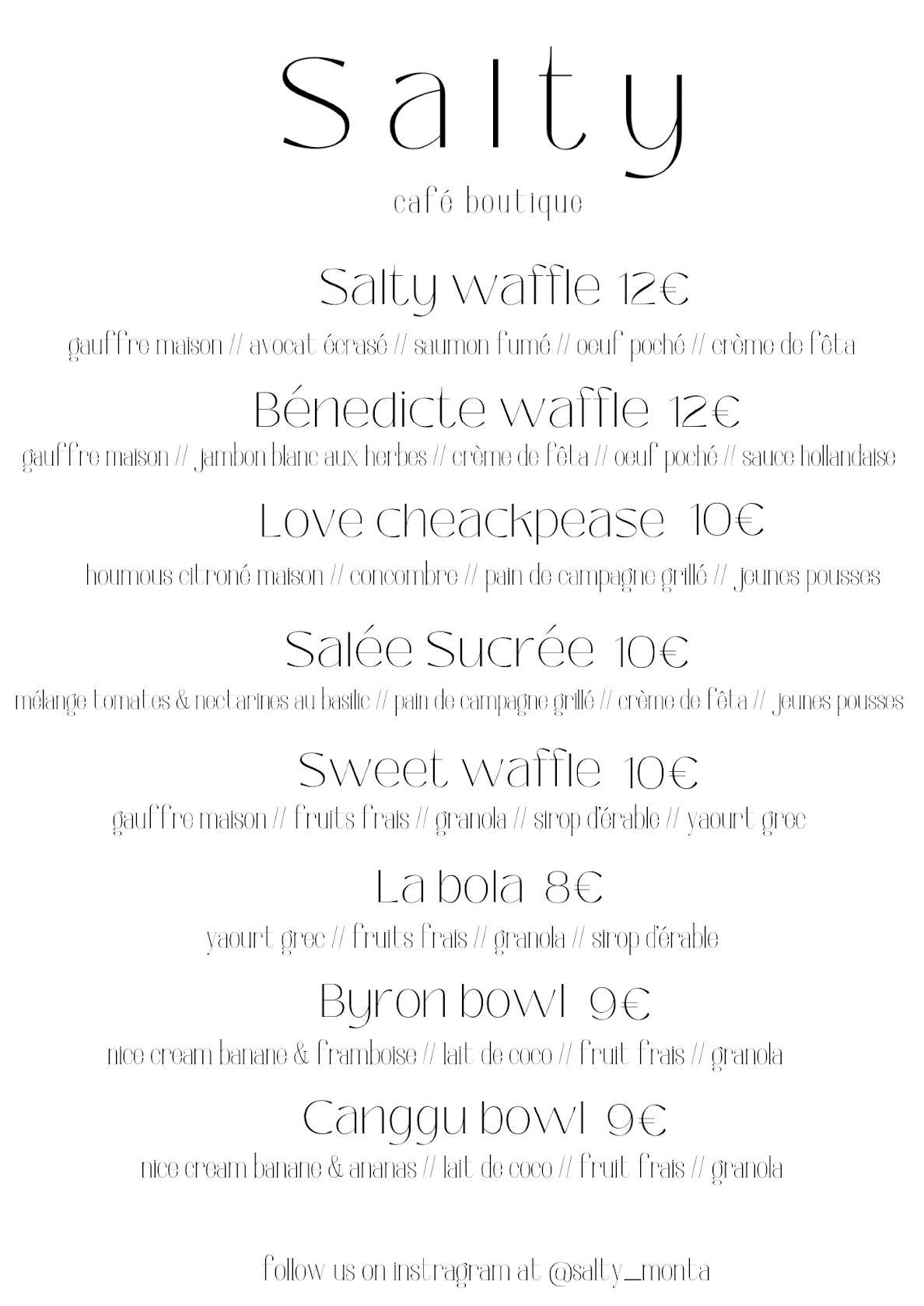 Menu at Salty restaurant, Vendays-Montalivet