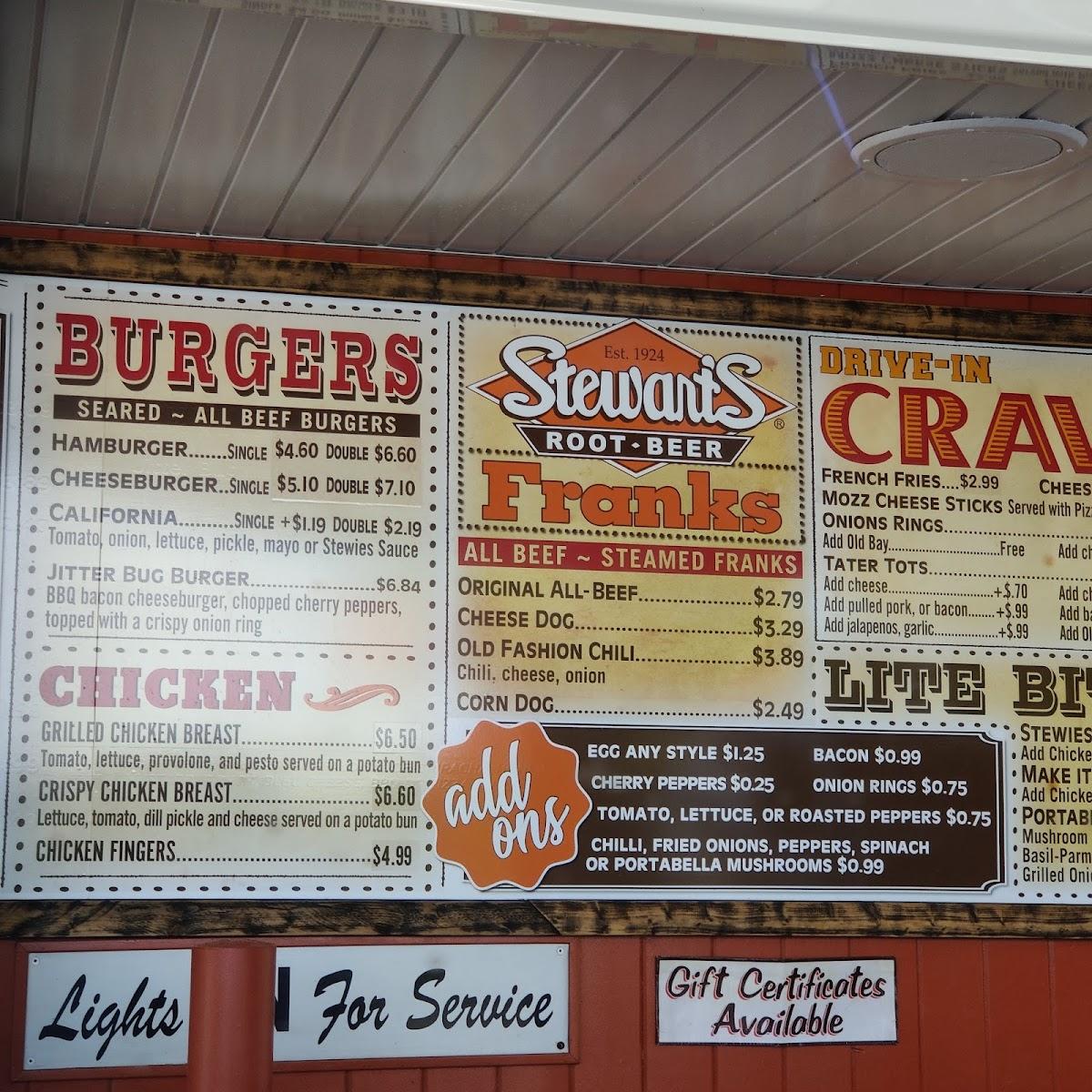 Menu at Stewart's Drive-In restaurant, Vineland