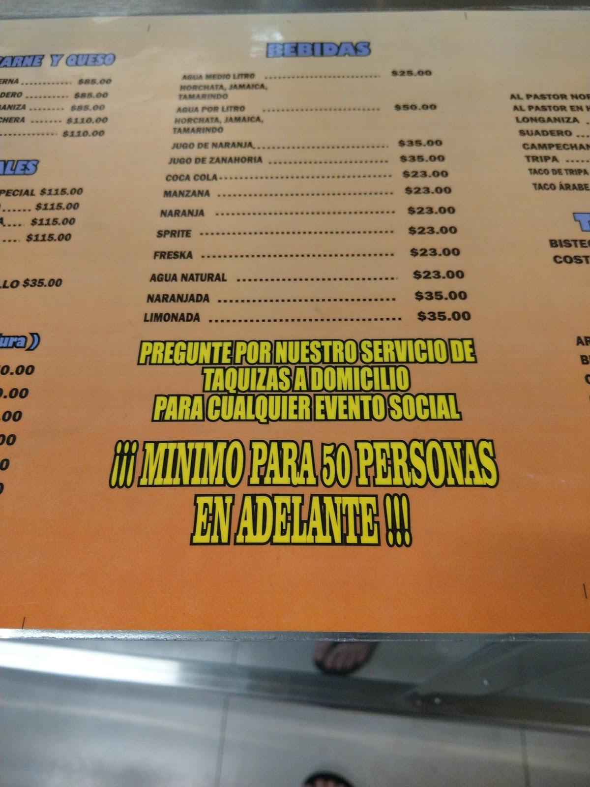Carta del restaurante Taquería "La Gringa 3", Cuernavaca, Ávila Camacho