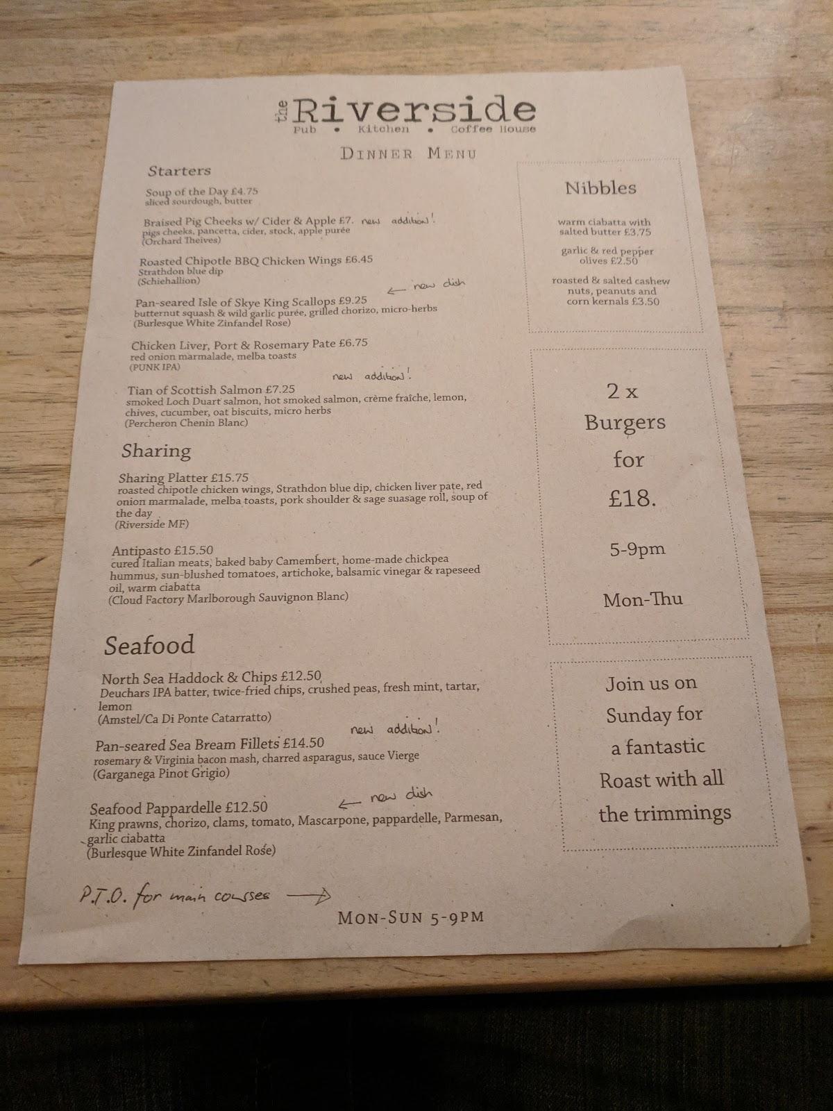Menu at The Riverside - Pub, Kitchen & Coffee House, Dunblane