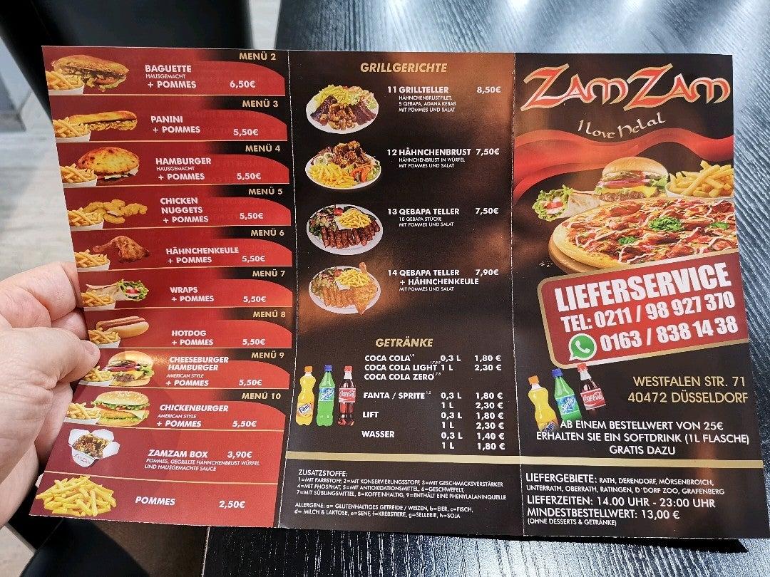 Speisekarte von Zamzam pizza, Düsseldorf