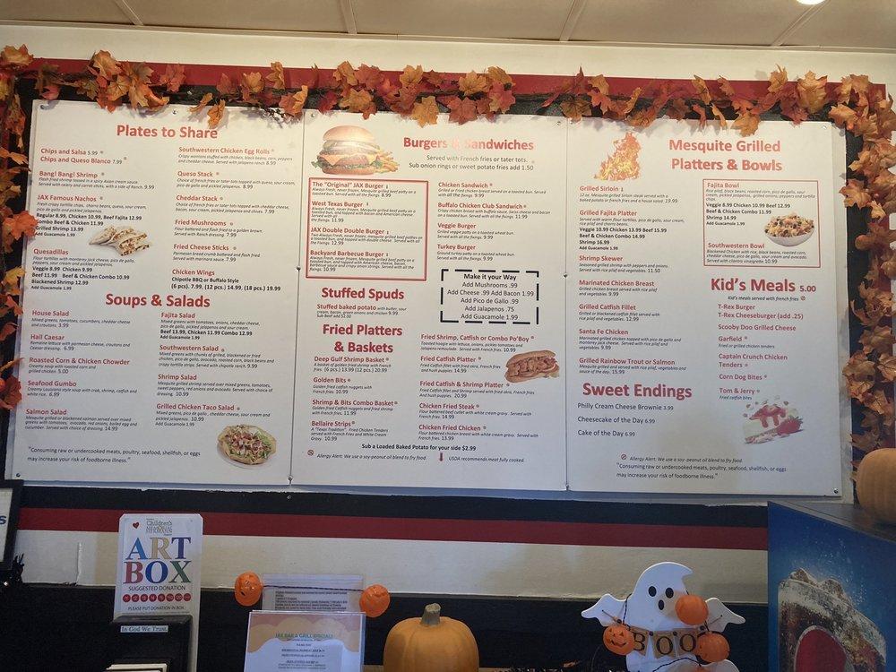 Menu at Jax Grill restaurant, Houston, Shepherd Dr