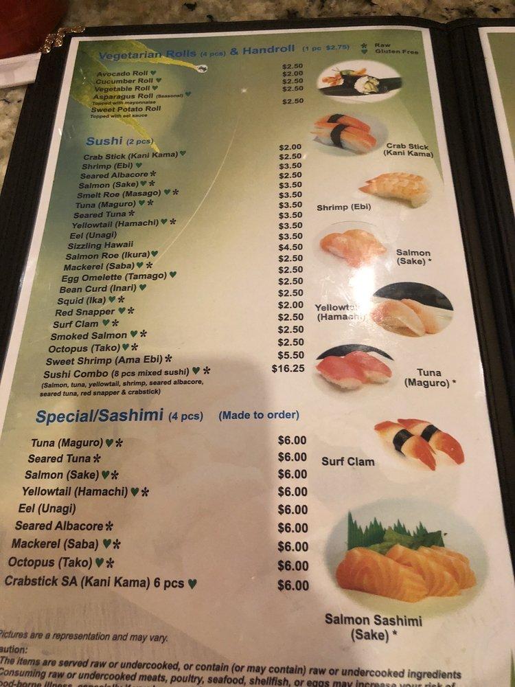 Menu at Sushi Tokoro restaurant, Phoenix
