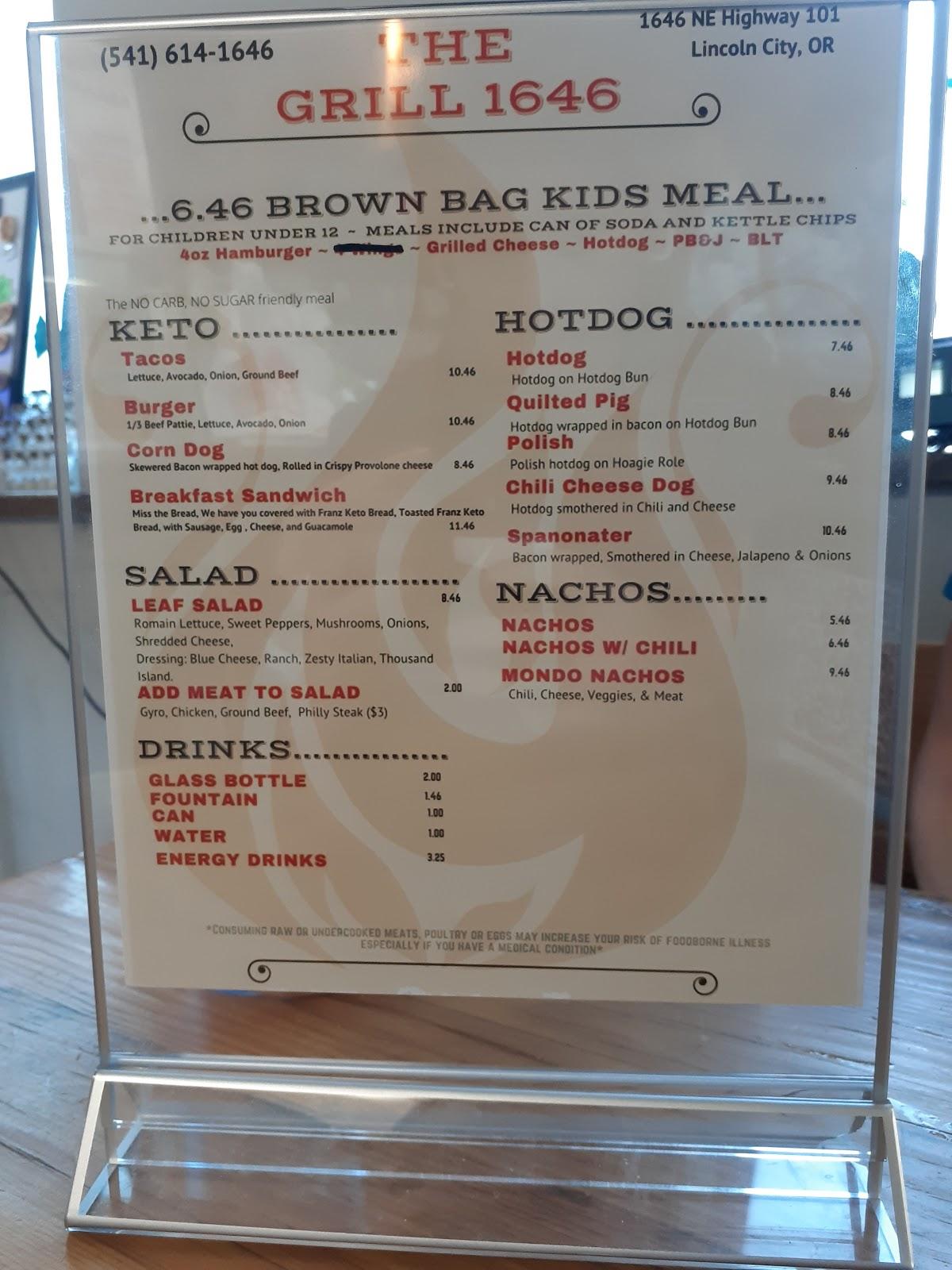Menu at The Grill 1646 restaurant, Lincoln City