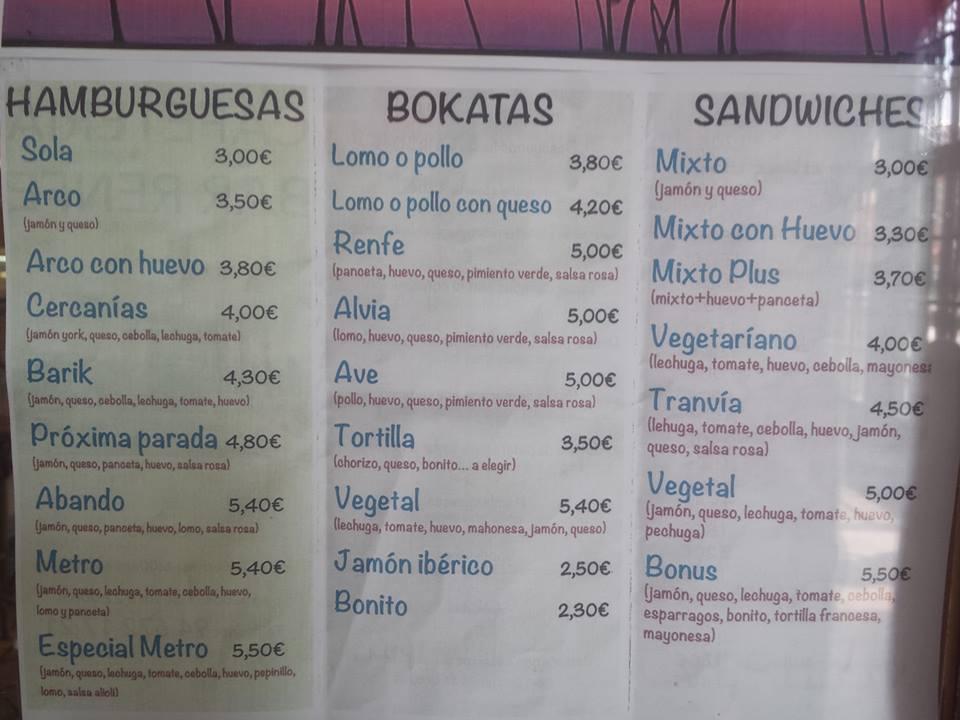 Menu at Bar Cafeteria Renfe, Laudio