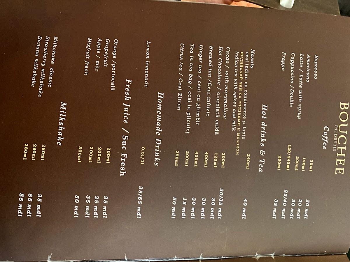 Menu at Bouchee, Chisinau
