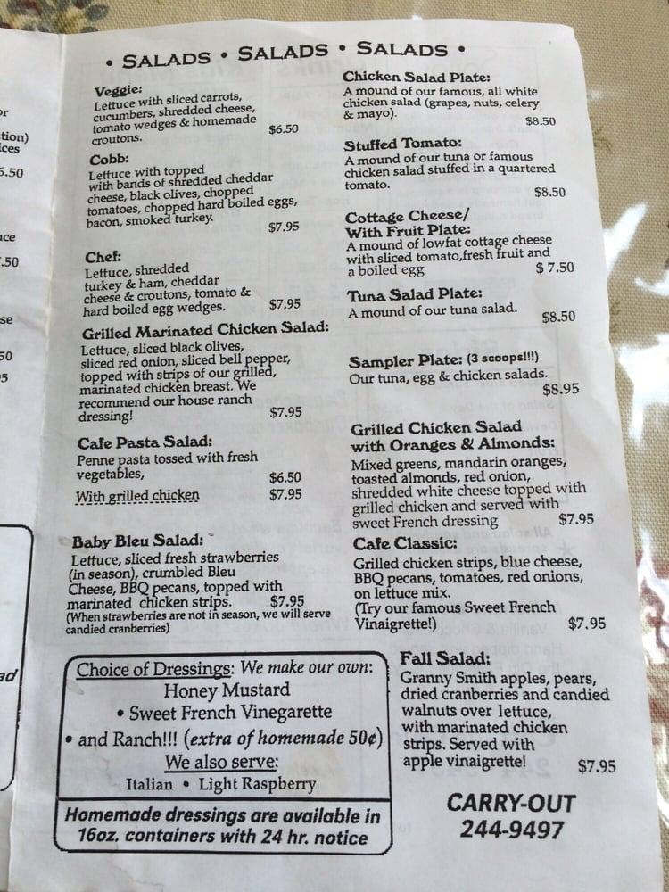 Menu at Cottage Cafe, Louisville