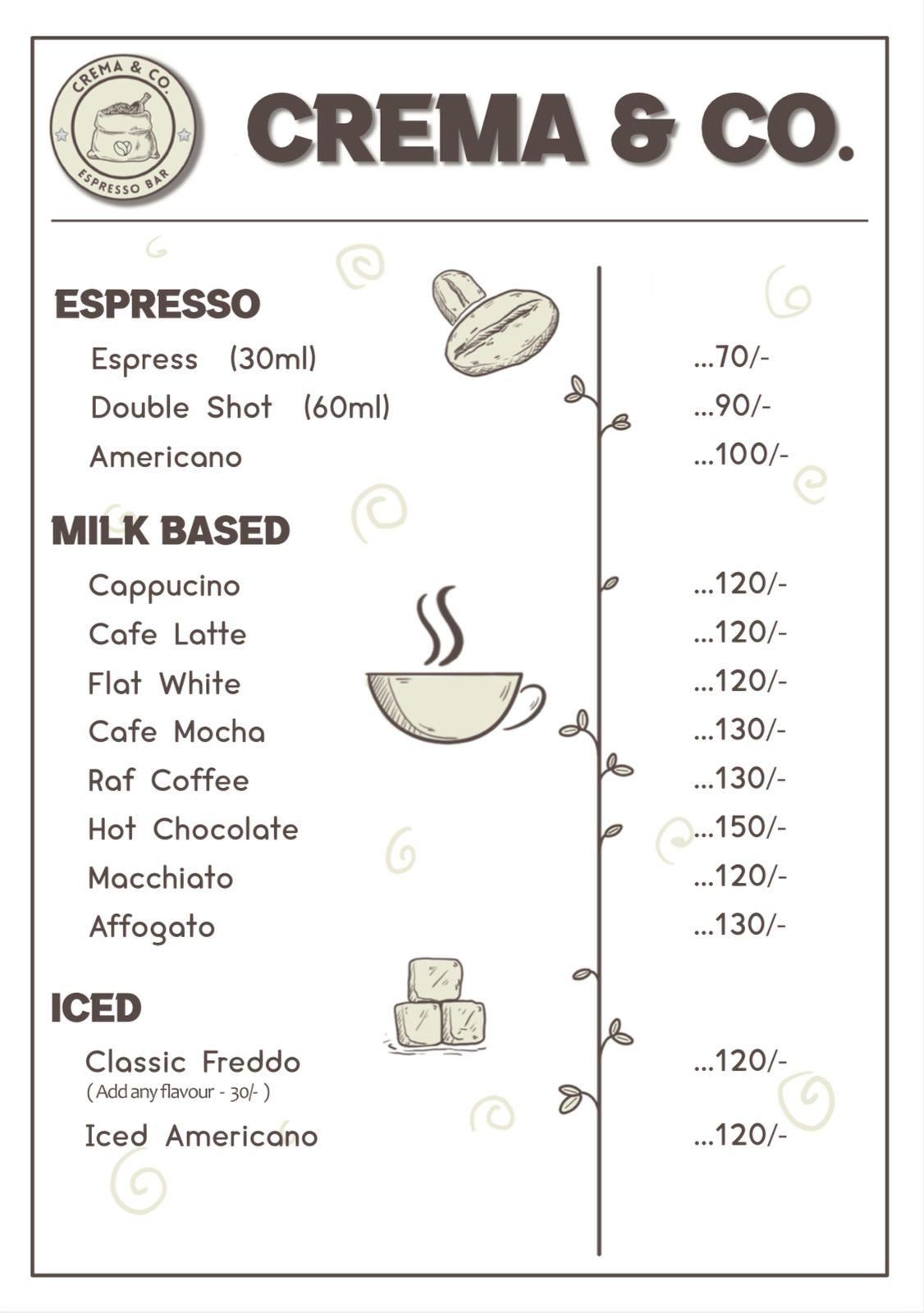Menu at Crema & Co., Pune, Joshi hosital lane
