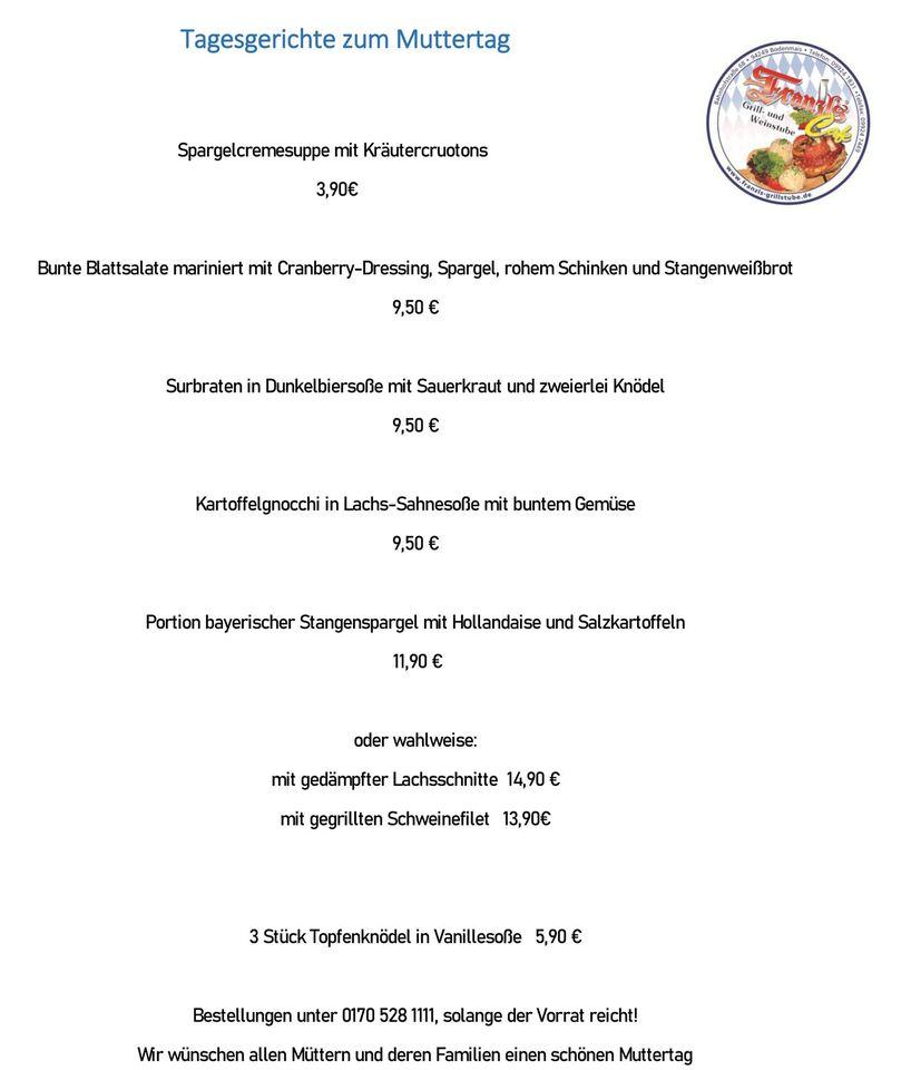 Carta de Franzl's Cafe, Grill- und Weinstube, Bodenmais