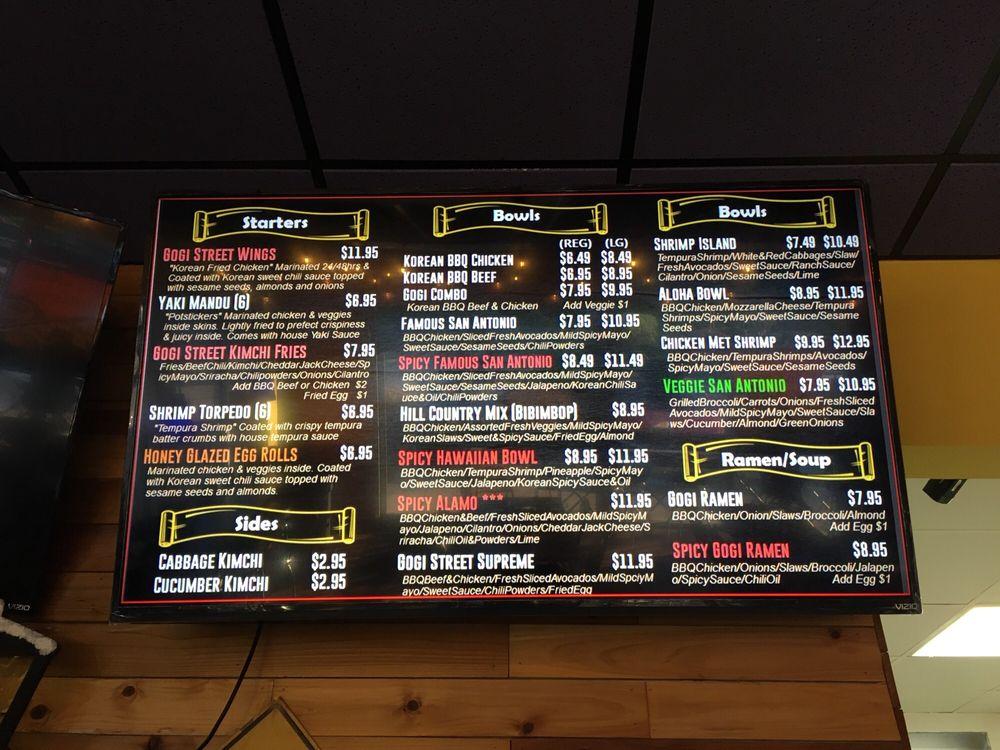 Menu at Gogi Street (Korean Fusion) BBQ, San Antonio