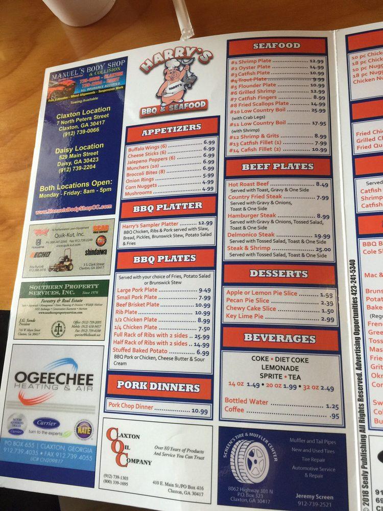Menu at Harry's Barbeque and Seafood, Hagan