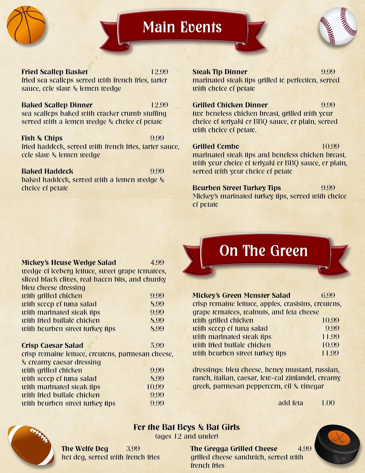 Menu at Mickey Malone's Tavern pub & bar, Brockton