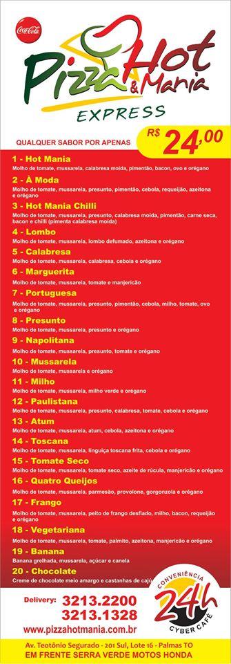 Menu at Pizza Hot& Mania Express, Palmas