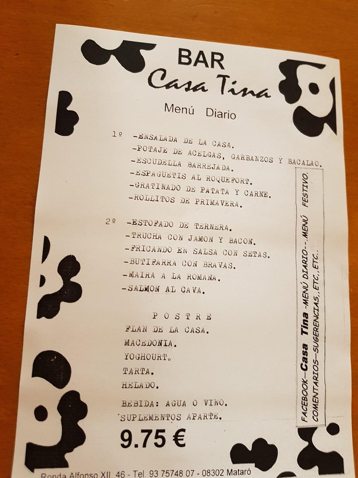 Menu at RESTAURANTE CASA TINA, Mataró