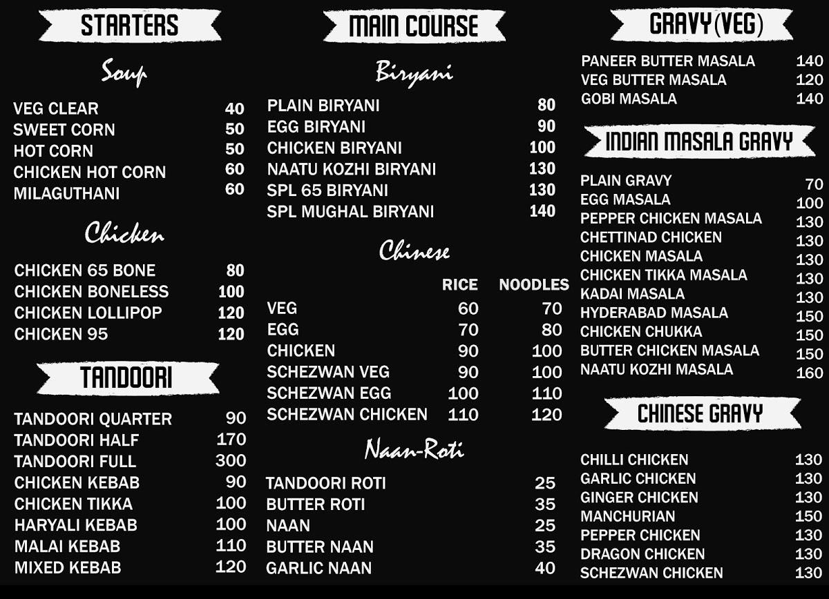 Menu at The Kari Cartel, Cuddalore