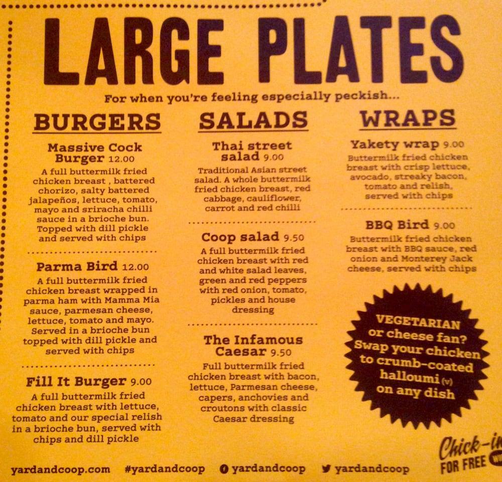 Menu at Yard & Coop Manchester pub & bar, Manchester