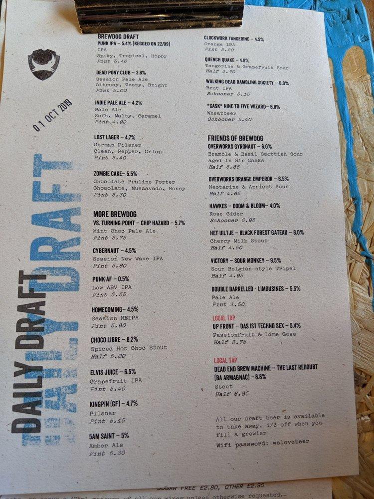 Menu at BrewDog Glasgow Kelvingrove pub & bar, Glasgow