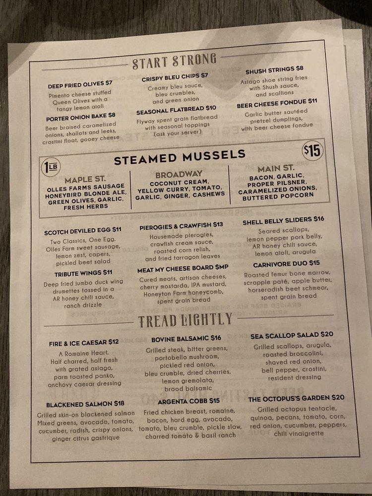 Menu at Brood & Barley, North Little Rock