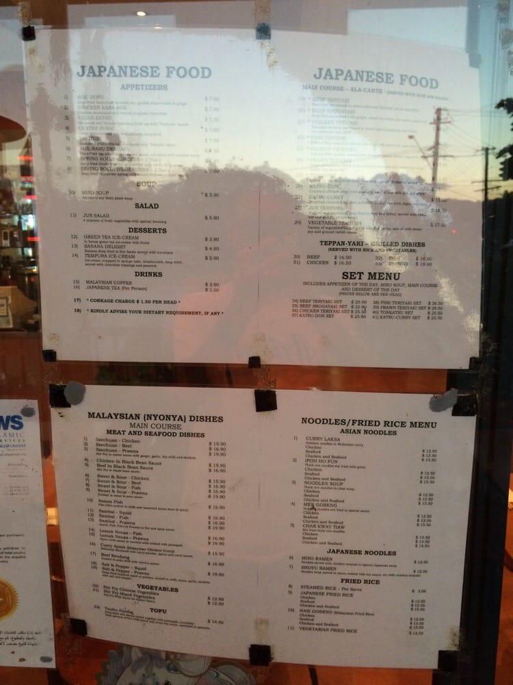 Menu at Jun Japanese-Malaysian Cuisine restaurant, Wishart