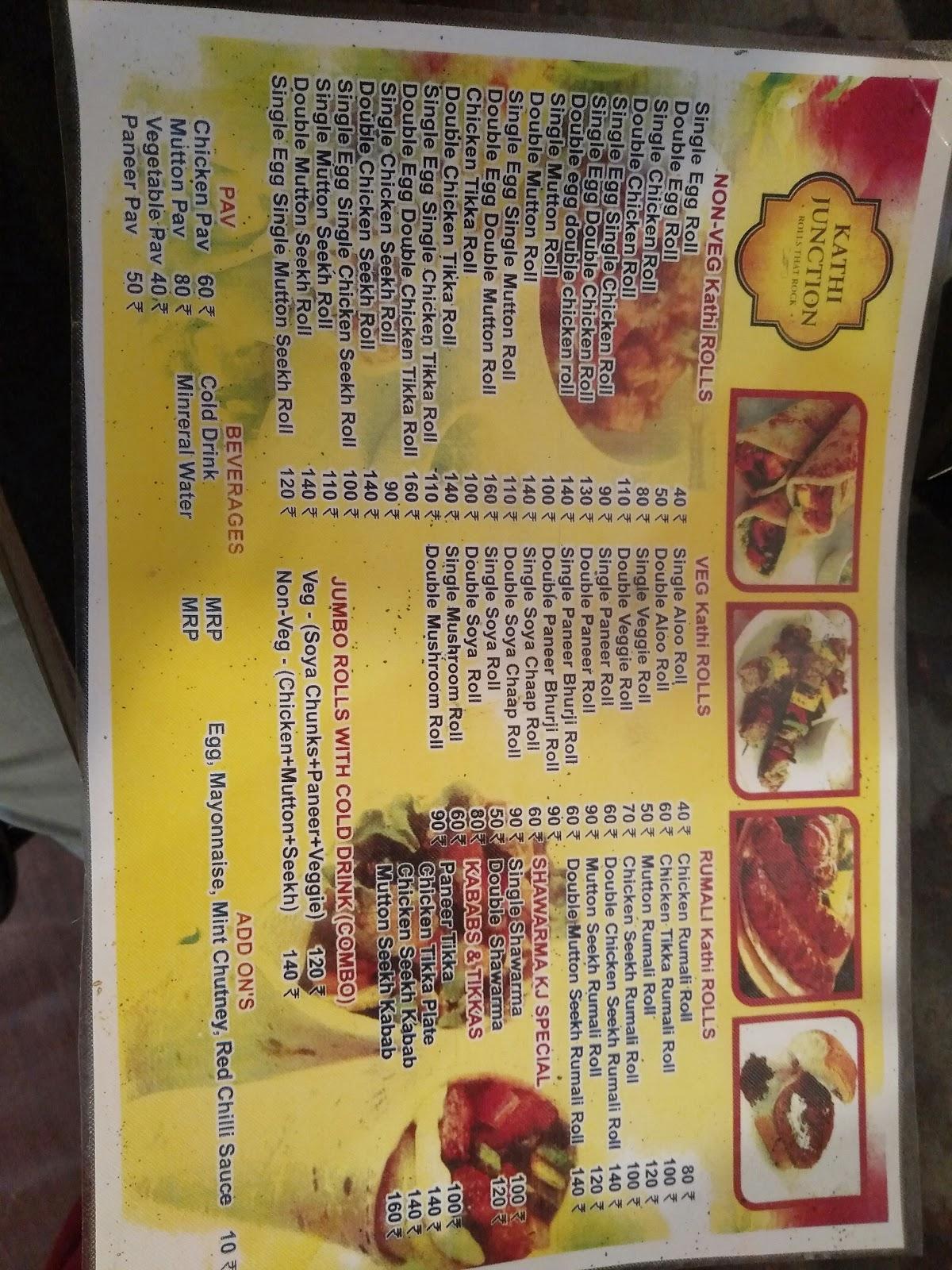 Menu at Kathi Junction, Ghazipur