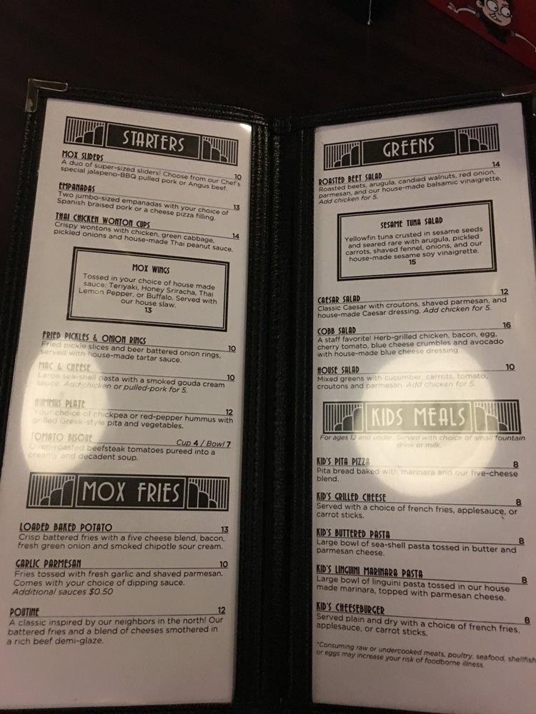 Menu at Mox Boarding House pub & bar, Bellevue, Bel Red Rd