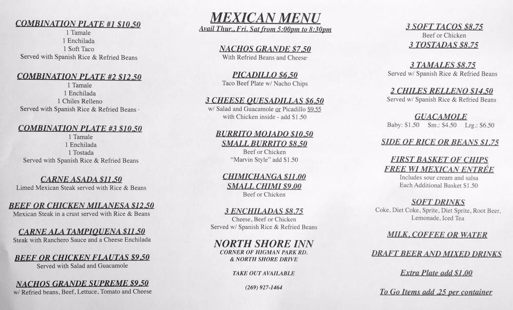 Menu at North Shore Inn pub & bar, Benton Harbor