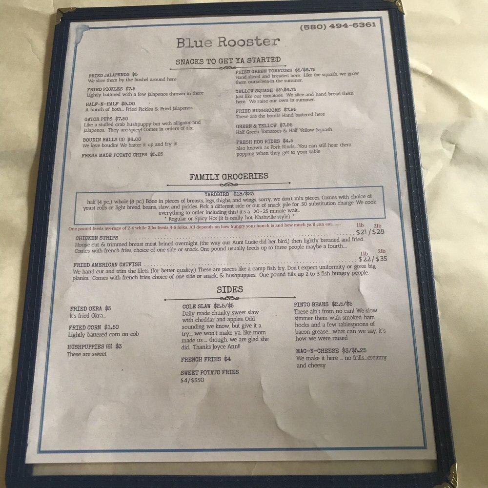 Menu at The Blue Rooster Restaurant, Broken Bow, N US Hwy 259