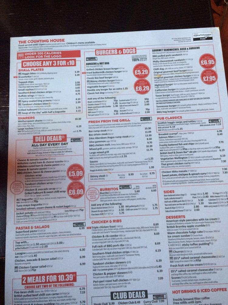 Menu at The Counting House - JD Wetherspoon pub & bar, Glasgow