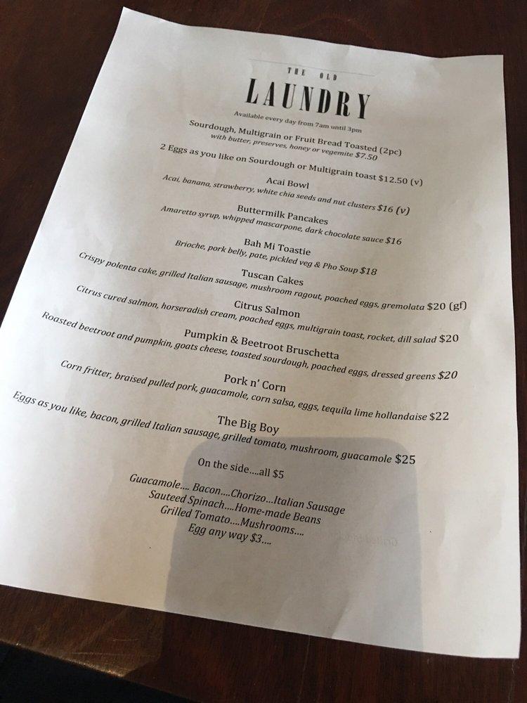 Menu at The Old Laundry Bar & Kitchen, North Perth