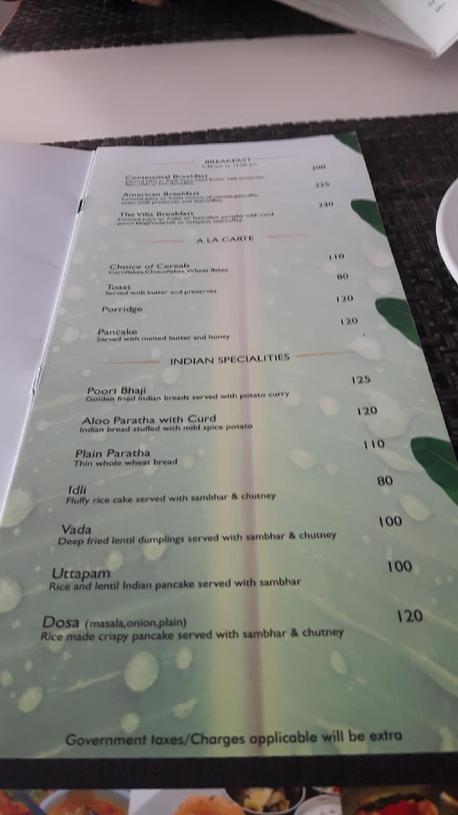 Menu at Banana Leaf Restaurant, Varanasi
