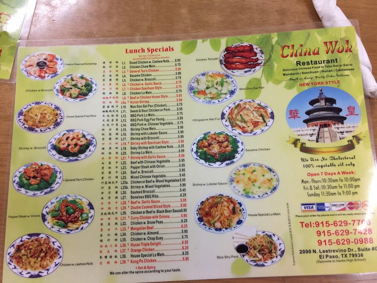 Menu at China Wok restaurant, El Paso, Lee Trevino Dr G