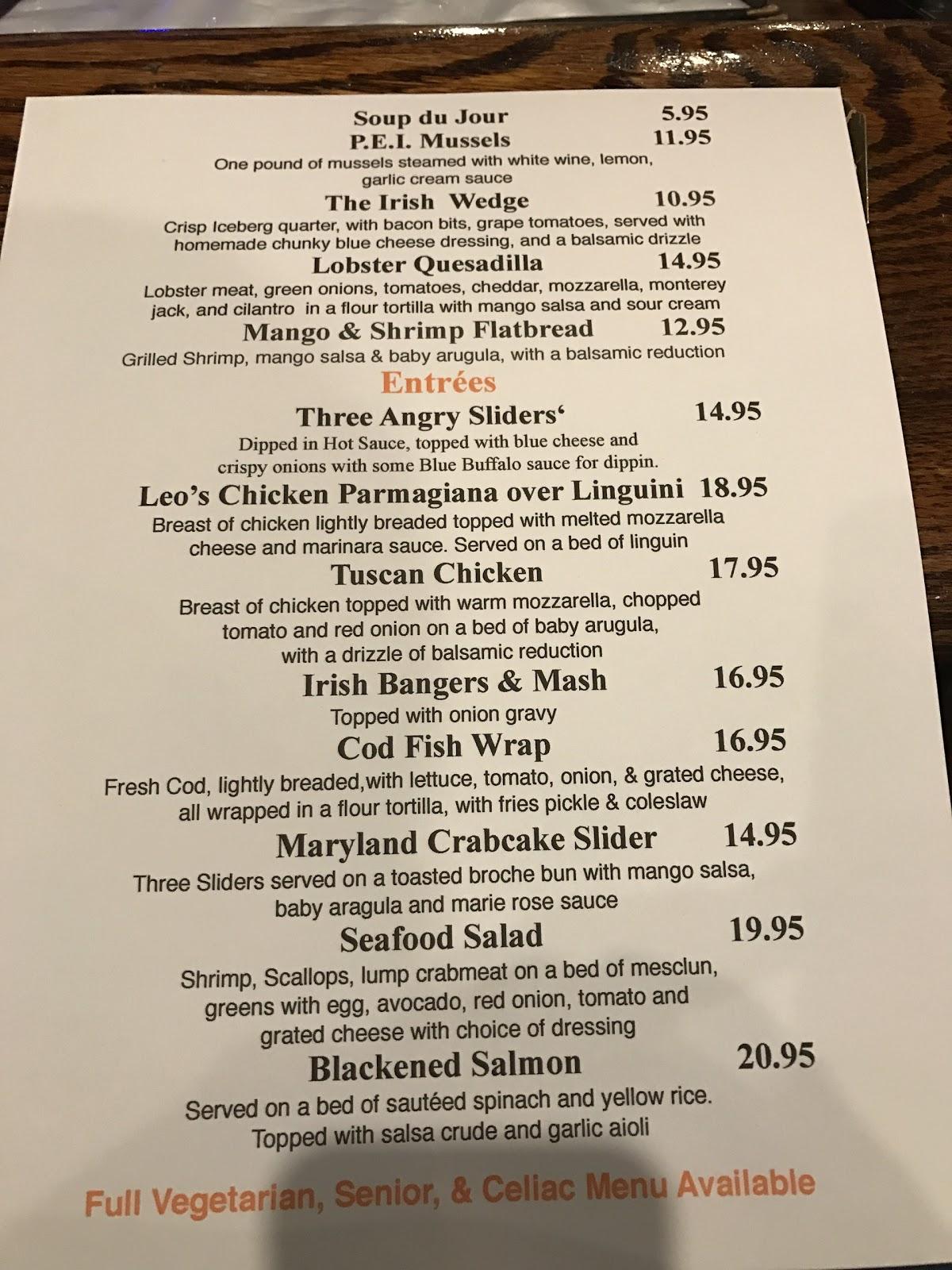 Menu at Monaghan's Irish Restaurant, Rockville Centre