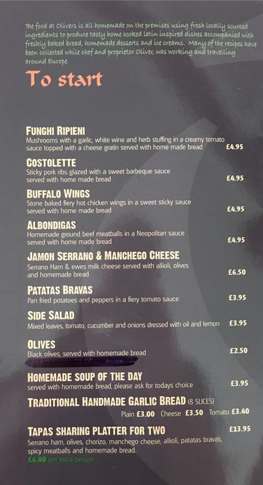 Carta del restaurante Oliver's, Lytham St Annes