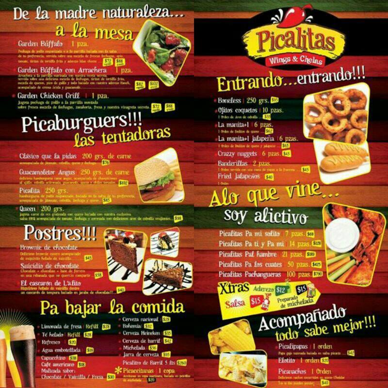 Menu at Picalitas Wings & Chelas restaurant, Villahermosa