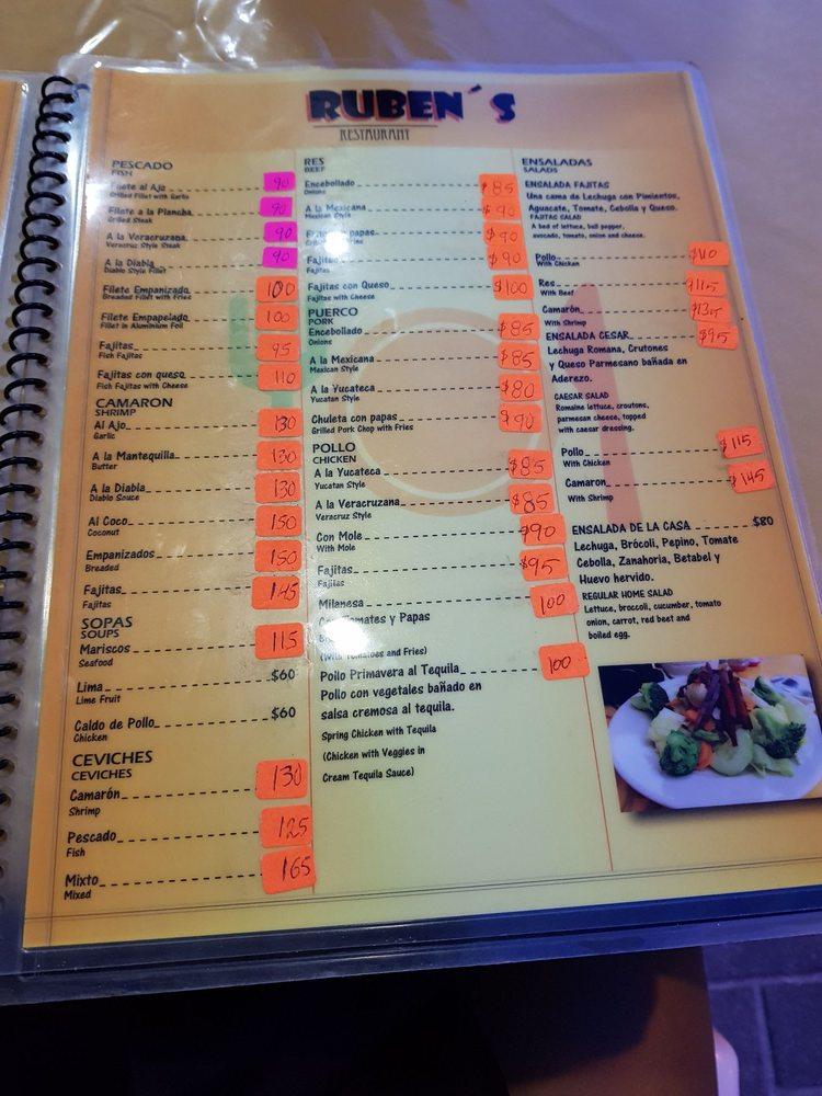 Menu at Ruben's restaurant, Isla Mujeres, 18