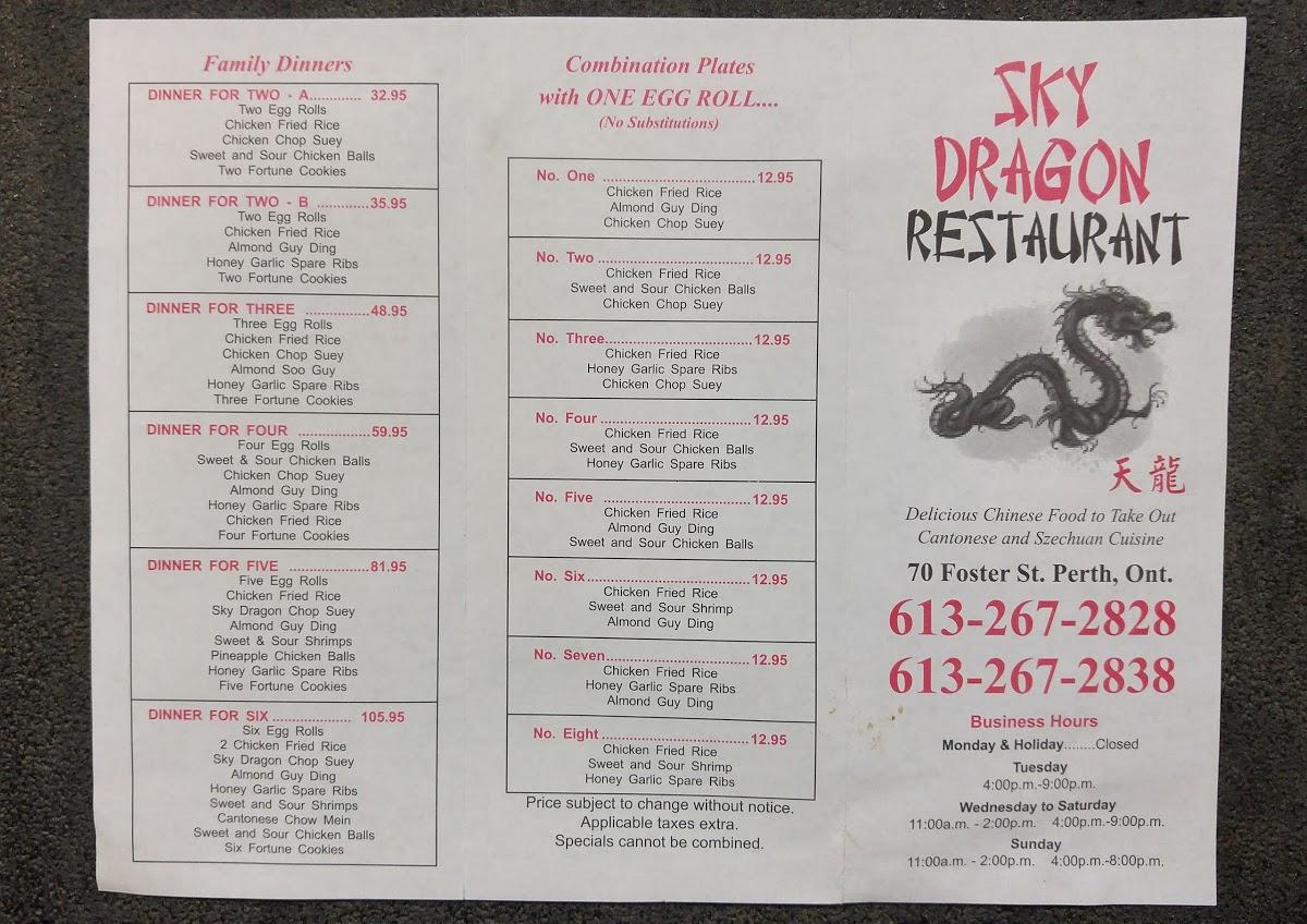 Menu at Skye Dragon restaurant, Perth