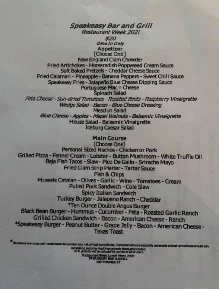 Menu at SpeakEasy Bar & Grill, Newport