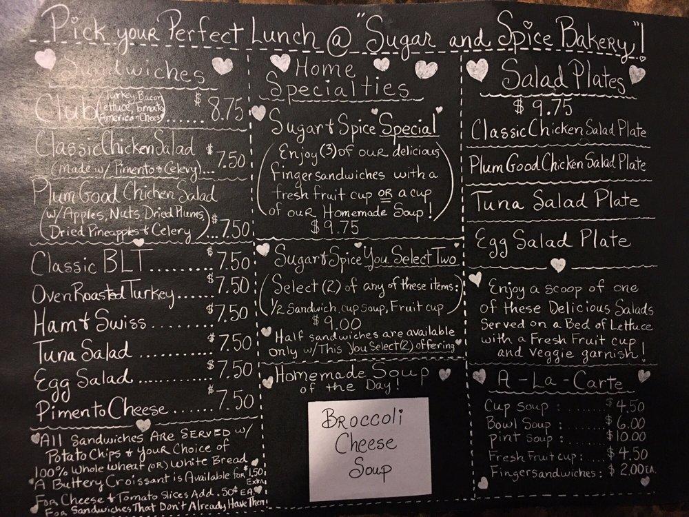 Menu at Sugar and Spice Bakery, Plano