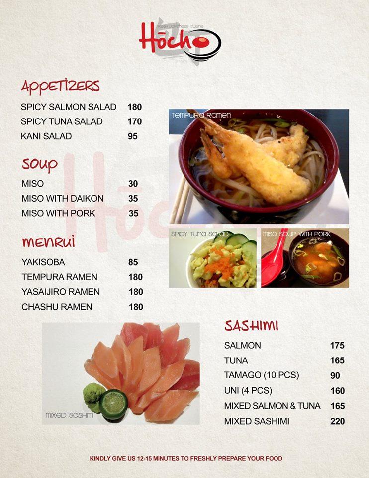 Menu at Hocho restaurant, Muntinlupa, Ground Floor