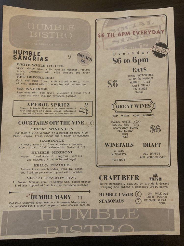 Menu at Humble Bistro pub & bar, Phoenix