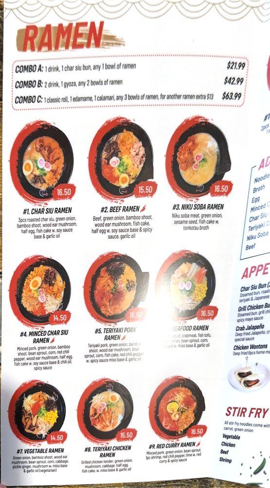 Menu at Kotoyama ramen & sushi restaurant, Carmel