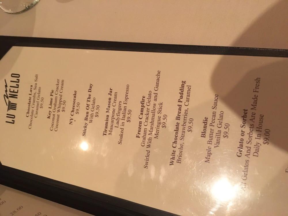 Menu at Lu Nello restaurant, Cedar Grove