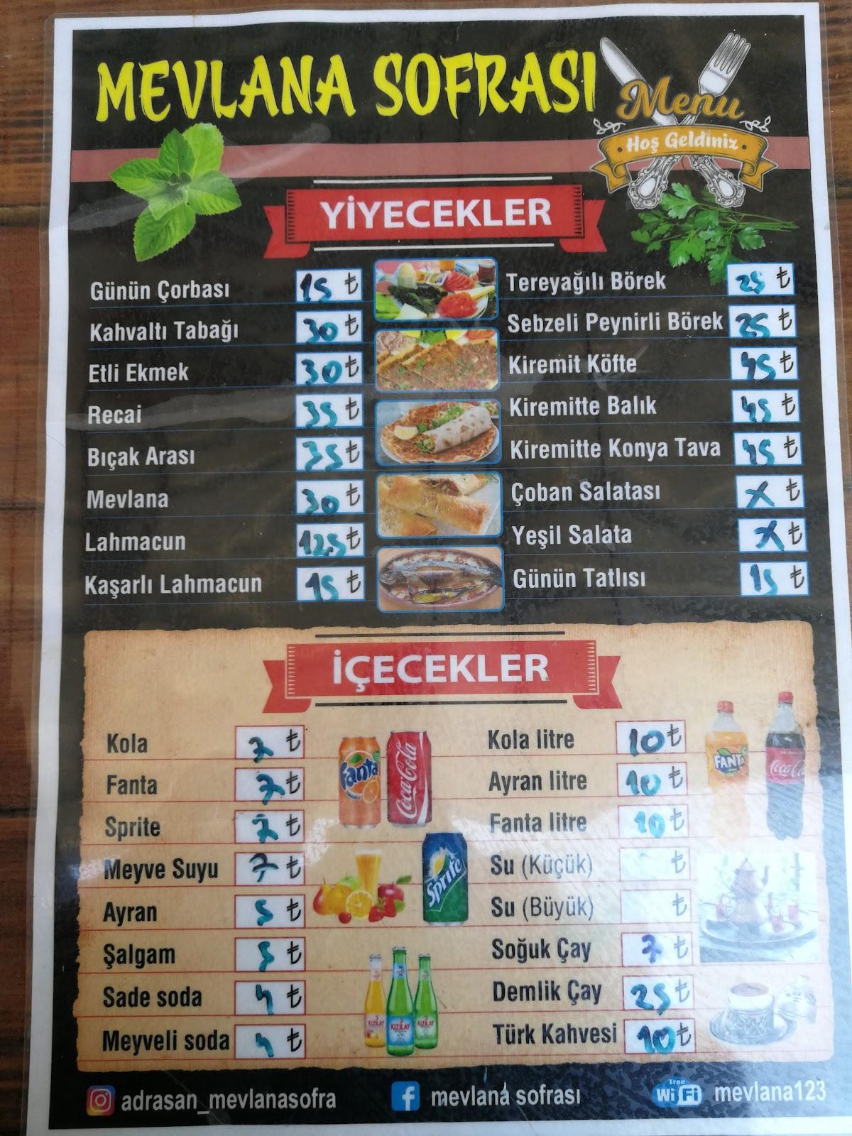 Mevlana Restaurant Menu