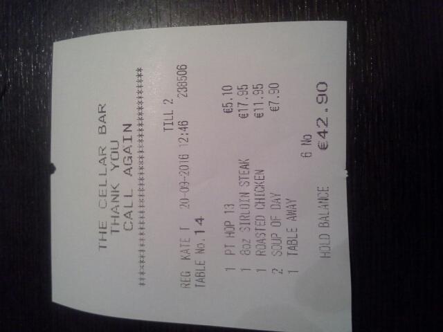 Menu at The Cellar Bar, Galway